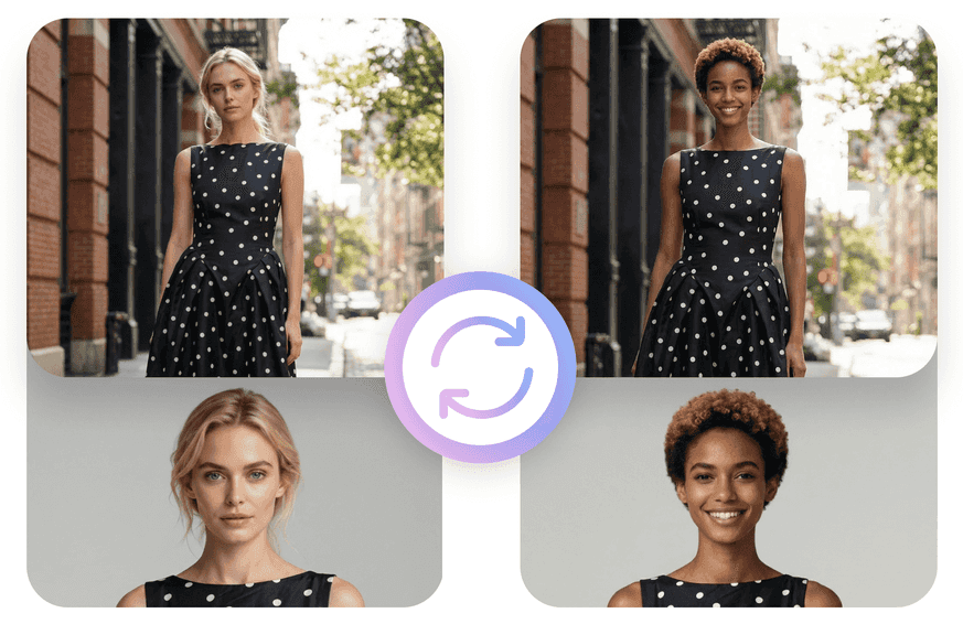 Face swap for models | Replace faces in your photos | Claid.ai